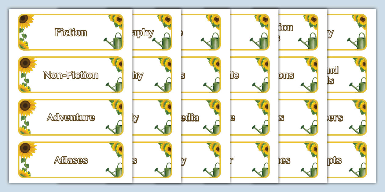 Sunflower-Themed Book Genre Library Labels (teacher made)