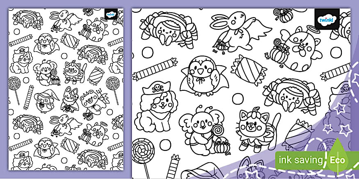 Halloween-Themed Doodle Colouring Page: Trick or Treat