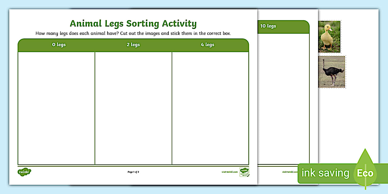 Animal Legs Up to 10 Sorting Activity - Twinkl - KS1