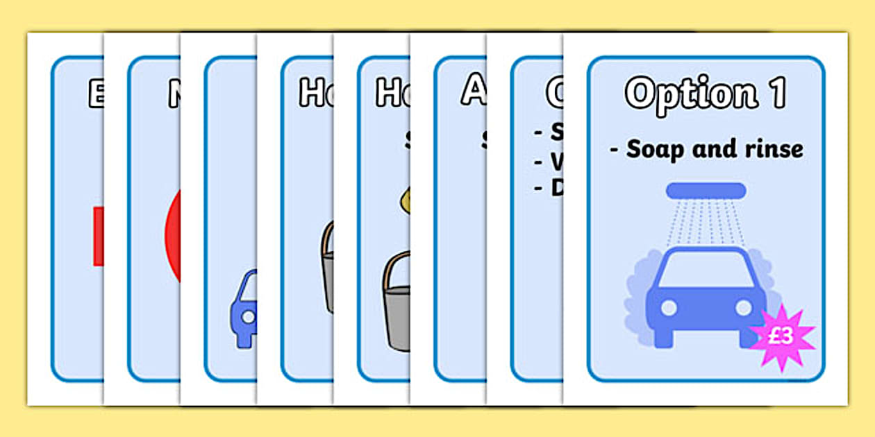 Car Wash Role Play Signs (teacher made) - Twinkl