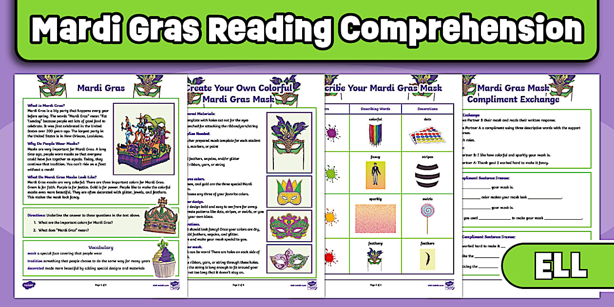 Mardi Gras Reading Comprehension and Activities for ELL