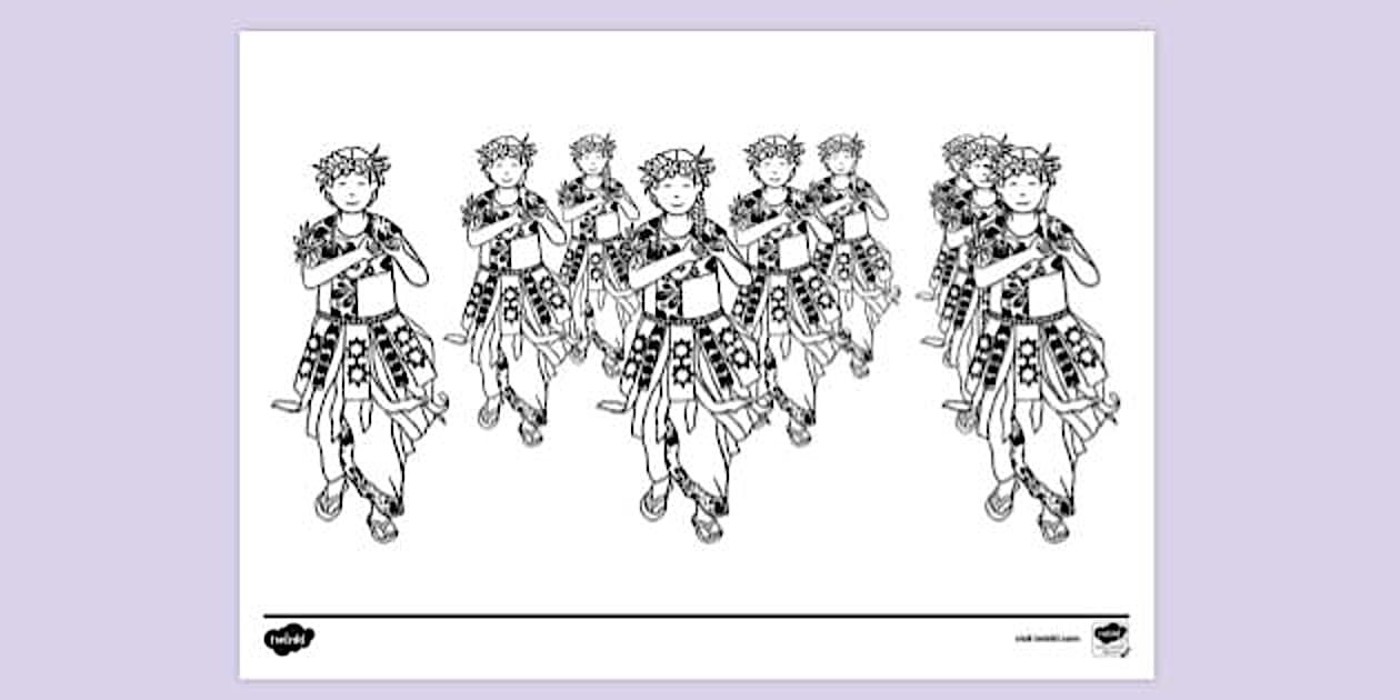 Tuvalu Female Dancers Colouring | Colouring Sheets - Twinkl
