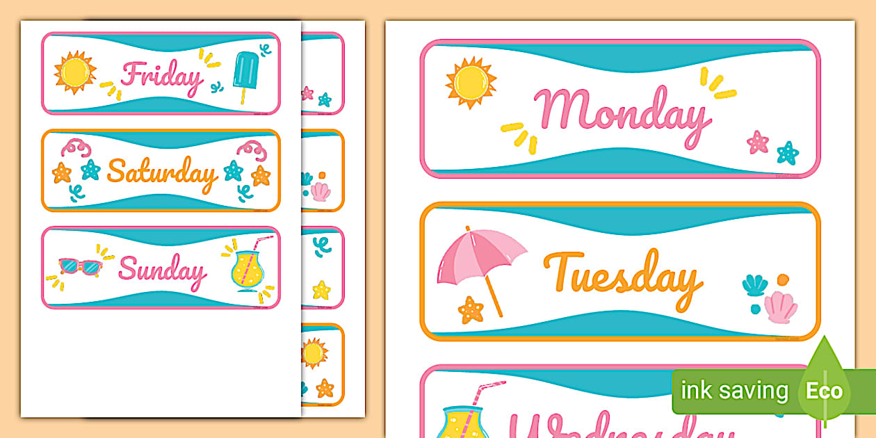 👉 Summer Vibes Days of the Week Labels (teacher made)