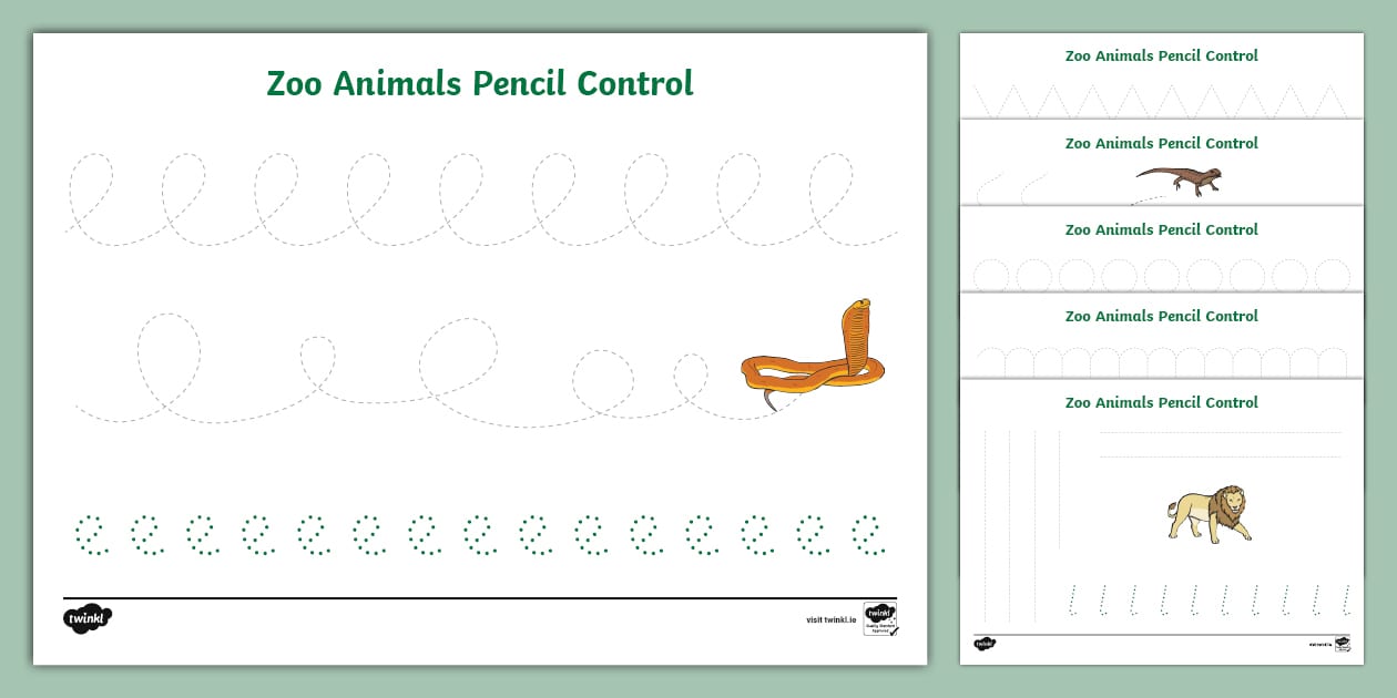 Zoo Animals Pencil Control Worksheets - Twinkl