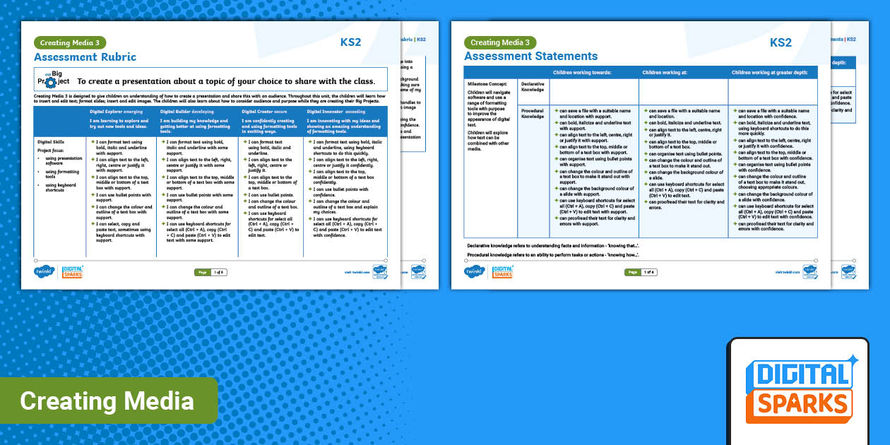 Digital Sparks: Creating Media 3: Assessment Pack - Twinkl