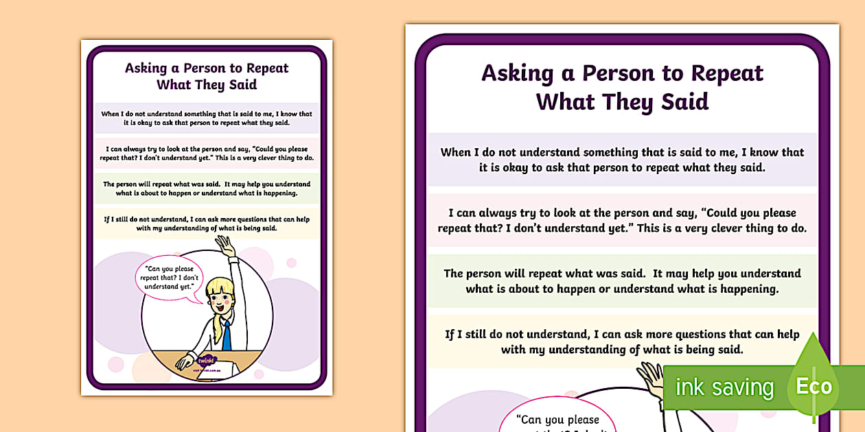 Asking a Person to Repeat What They Said Social Situation Poster