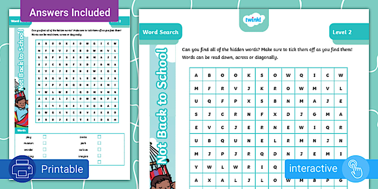 Not Back to School Word Search - L2 - Twinkl - Kids Puzzles