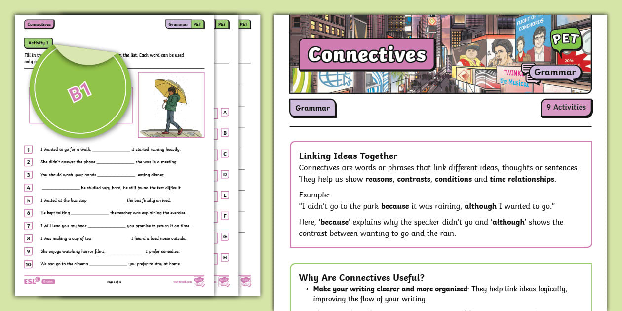 B1 Preliminary (PET) - Connectives Activity Sheet - Twinkl