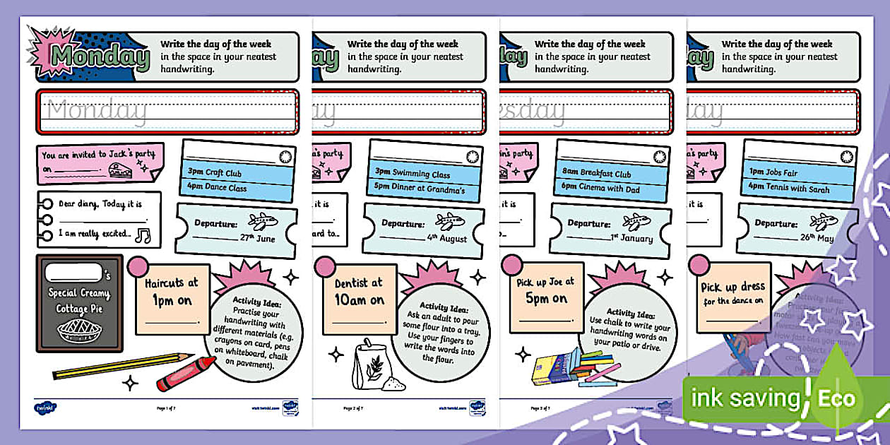 Days of the Week Handwriting Practice (Ages 5 - 7) - Twinkl