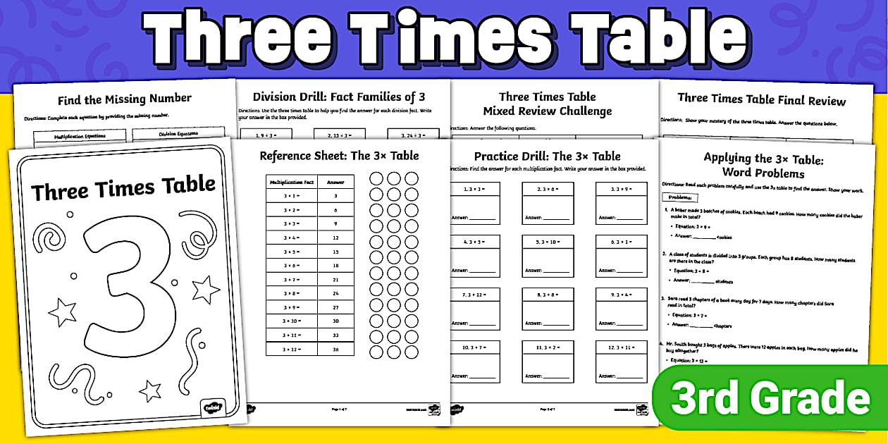 Third Grade Three Times Table Activity Booklet