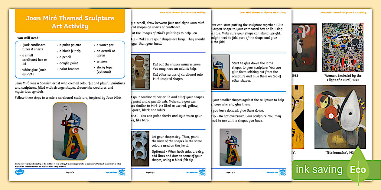 KS1 Joan Miró Themed Sculpture Art Activity (teacher made)
