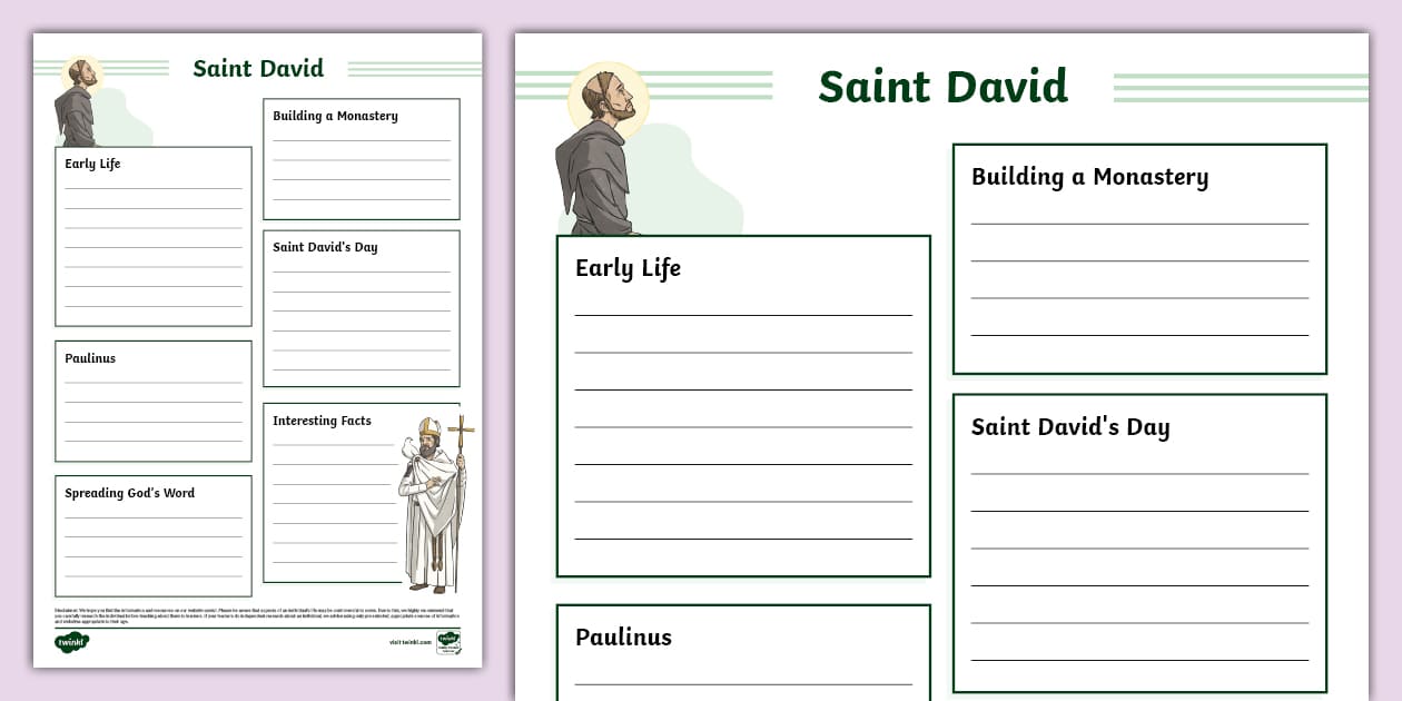 Saint David Fact File Template (teacher made) - Twinkl