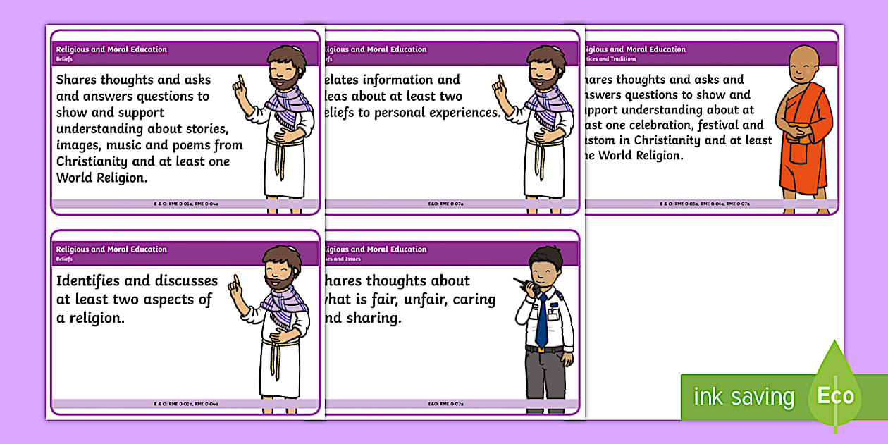 CfE Benchmarks Early Level Religious and Moral Education Display Cards