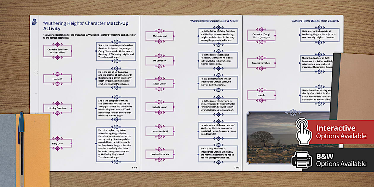 'Wuthering Heights' Character Match-Up Activity - Twinkl