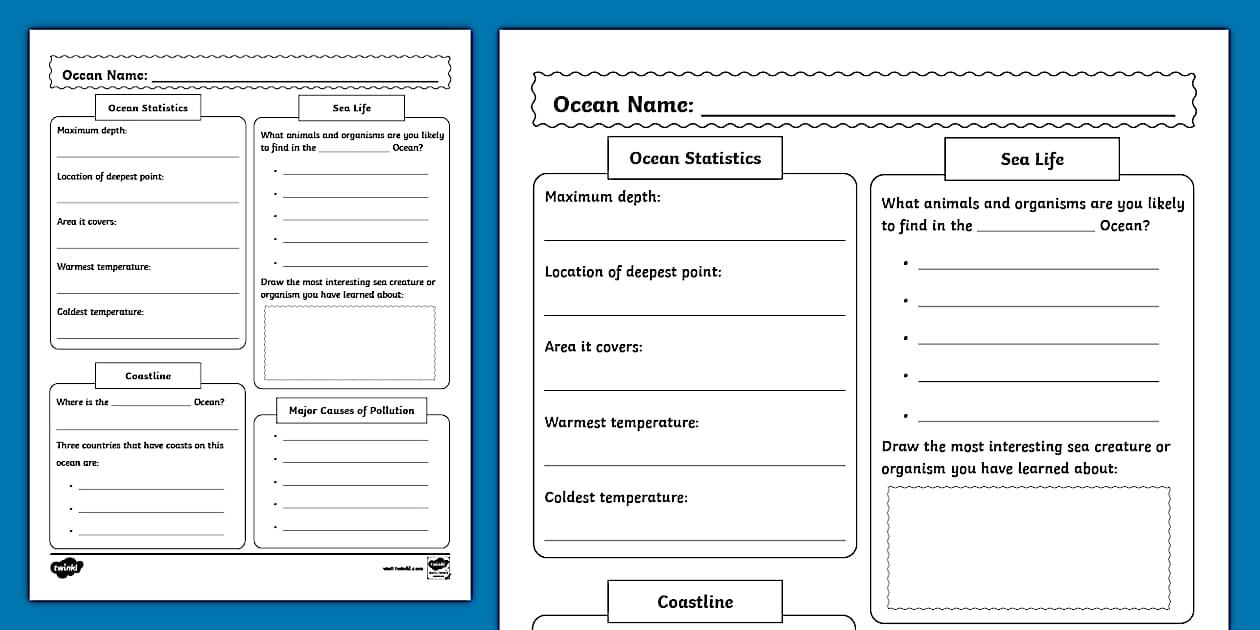 Ocean Research Template for 3rd-5th Grade - Twinkl