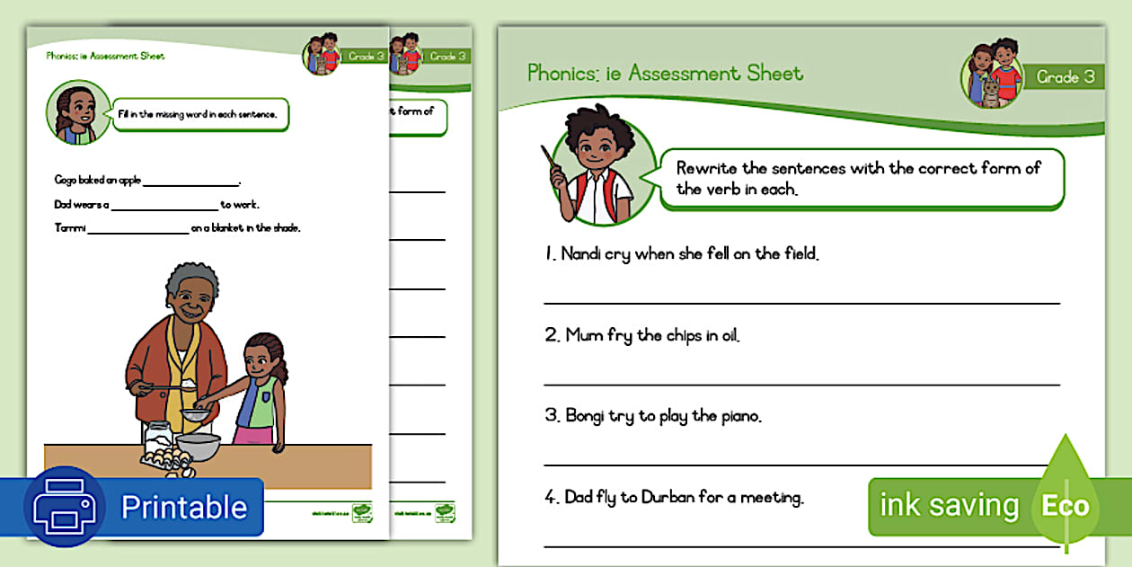 Grade 3 Phonics: ie Assessment Sheet (teacher made) - Twinkl