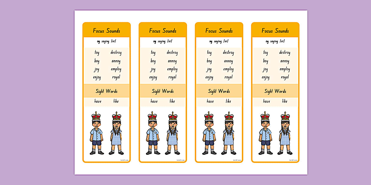 Phonics Level 5 Week 2 Focus Words Bookmark 'oy' saying /oi/