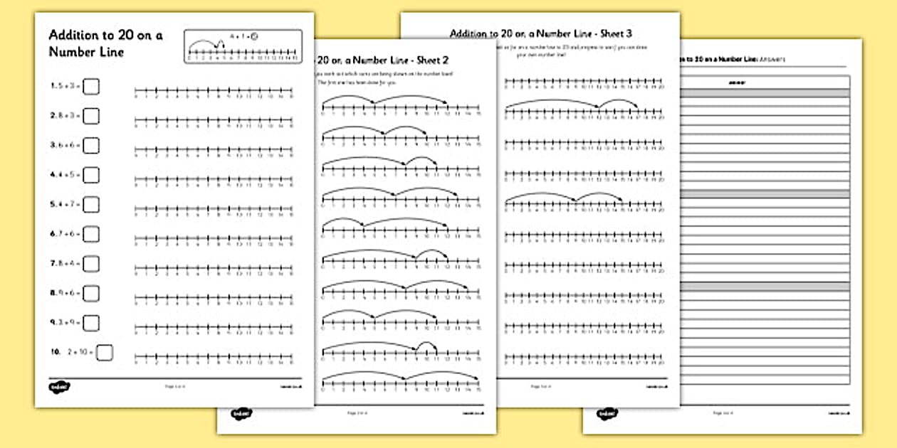 Addition to 20 on a Number Line Worksheets | Resource Pack