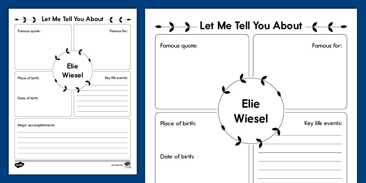 Let Me Tell You About Elie Wiesel Biography Worksheet