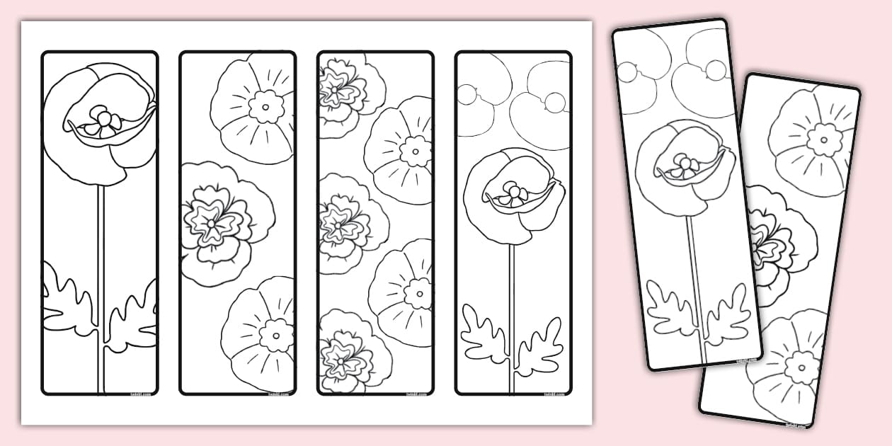 Poppies Colouring Bookmarks - Twinkl Bookmarks - Twinkl