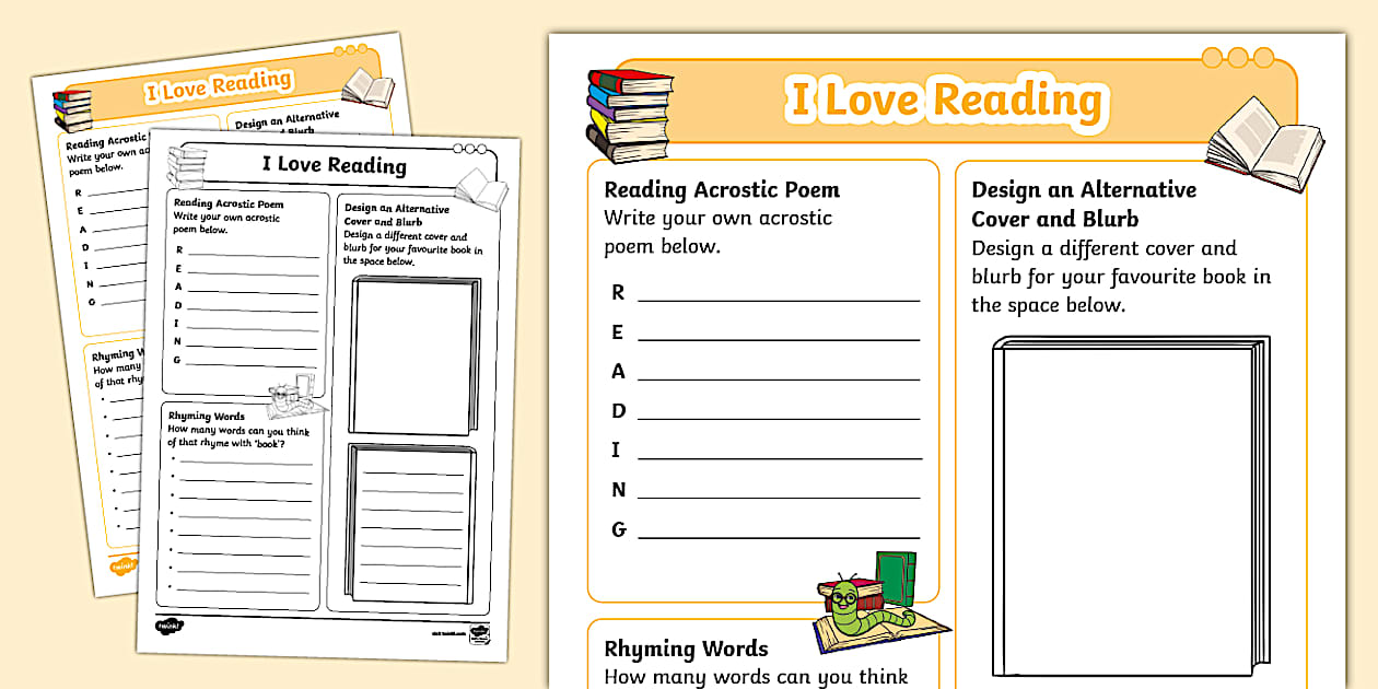 I Love Reading! Boredom Buster Worksheet (teacher made)