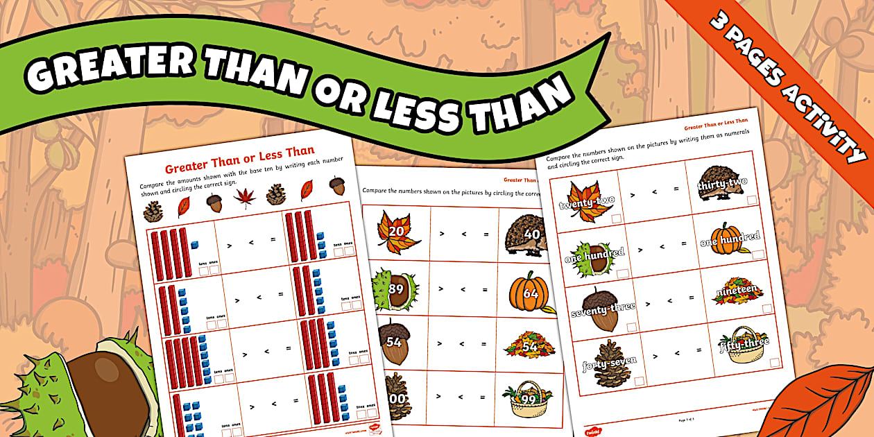 👉 Autumn-Themed Greater Than Less Than Activity Sheets