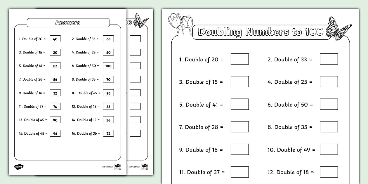 Spring-Themed Doubles to 100 Activity Sheet (Teacher-Made)