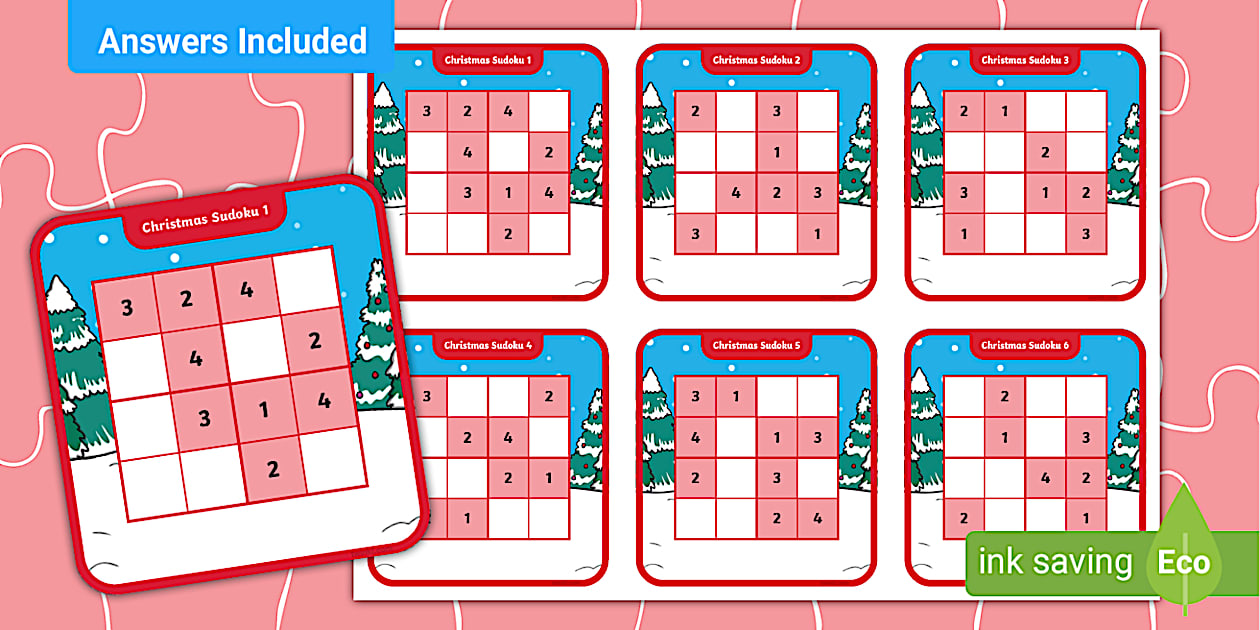 Christmas Mini Sudoku Puzzle Cards - Twinkl Puzzled - Twinkl