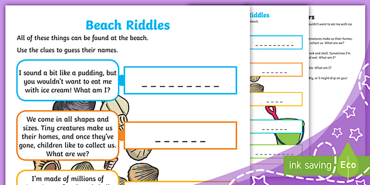 Beach Riddles Activity Sheet (Hecho por educadores) - Twinkl