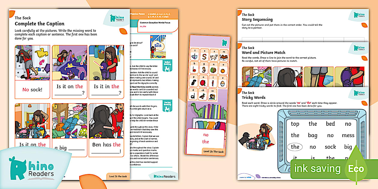 Level 2b Rhino Readers: The Sock Resource Pack - Twinkl