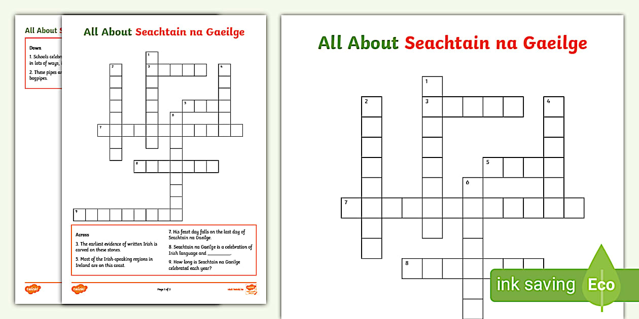 All About Seachtain na Gaeilge Crossword (teacher made)