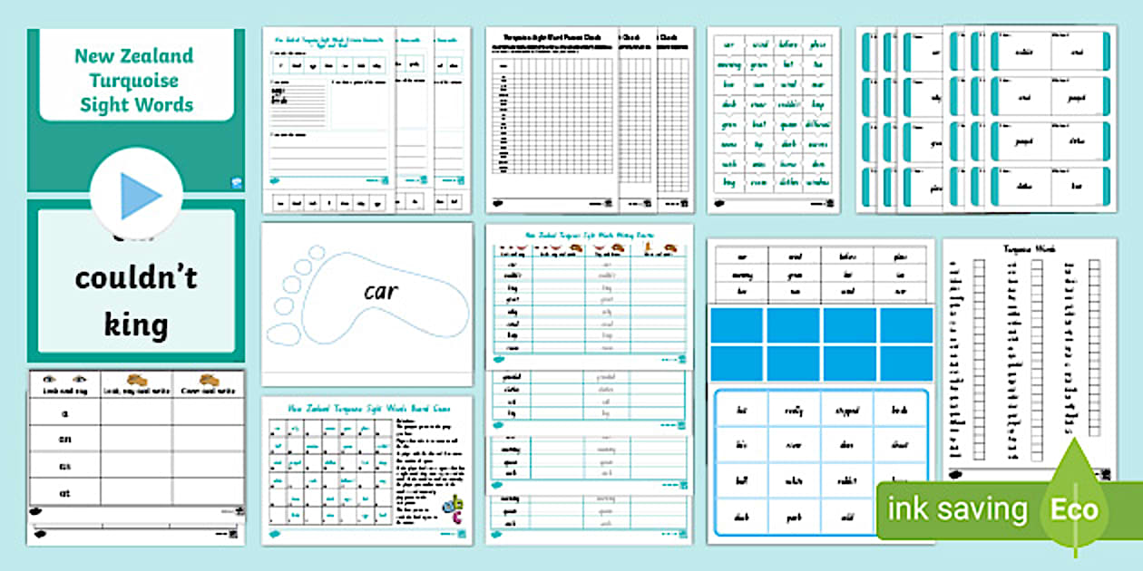 New Zealand Turquoise Sight Words Resource Pack