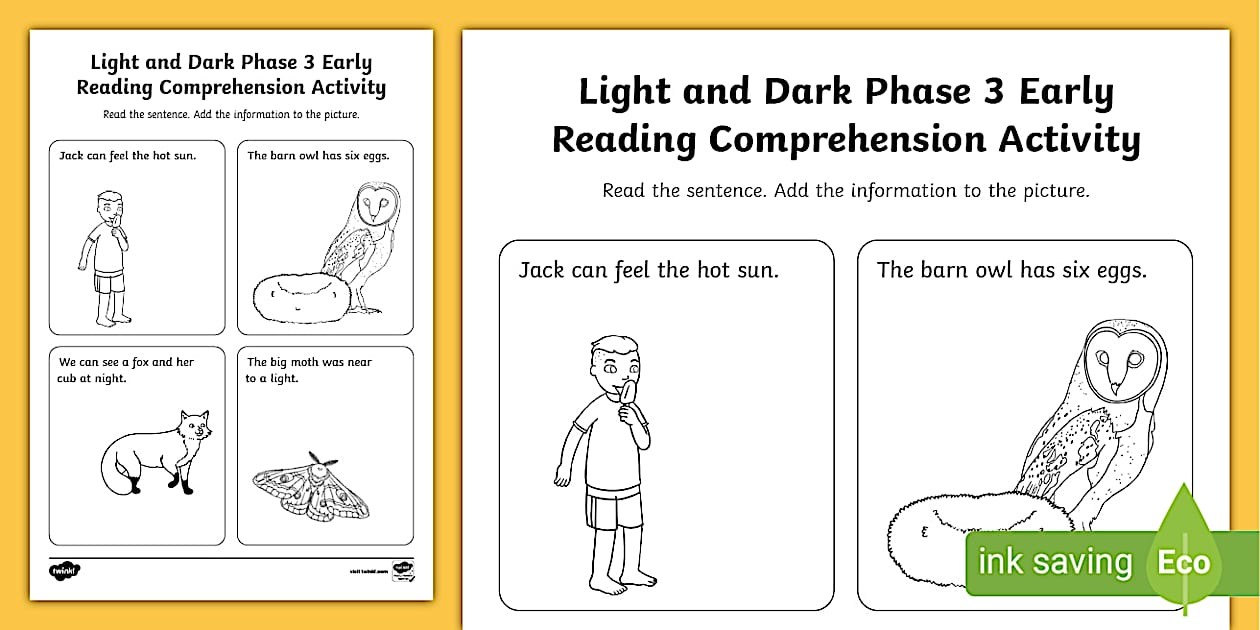 Light and Dark Phase 3 Early Reading Comprehension Activity