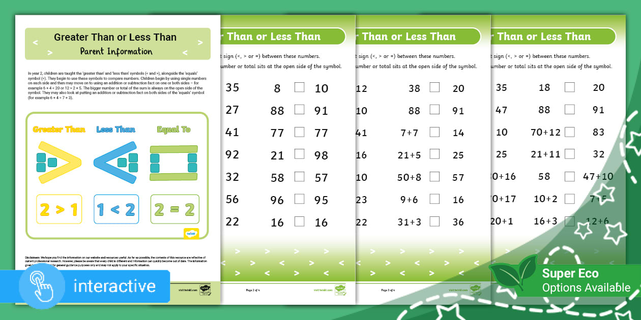 Greater Than or Less Than Worksheet / Worksheet - Twinkl