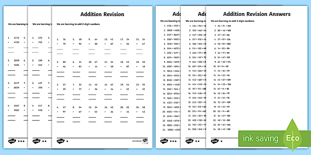 Addition Revision Differentiated Worksheet / Worksheets