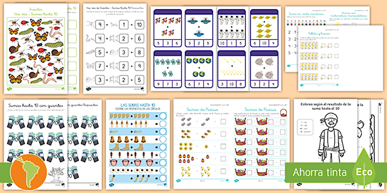 Paquete de recursos: Sumas hasta el 10 - Twinkl