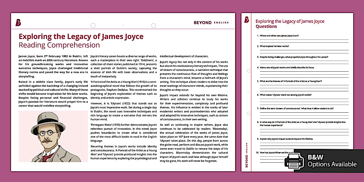 James Joyce Reading Comprehension (teacher made) - Twinkl