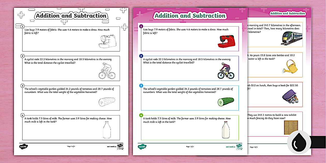 Gr. 4 Addition & Subtraction Word Problems (Whole & Decimal)