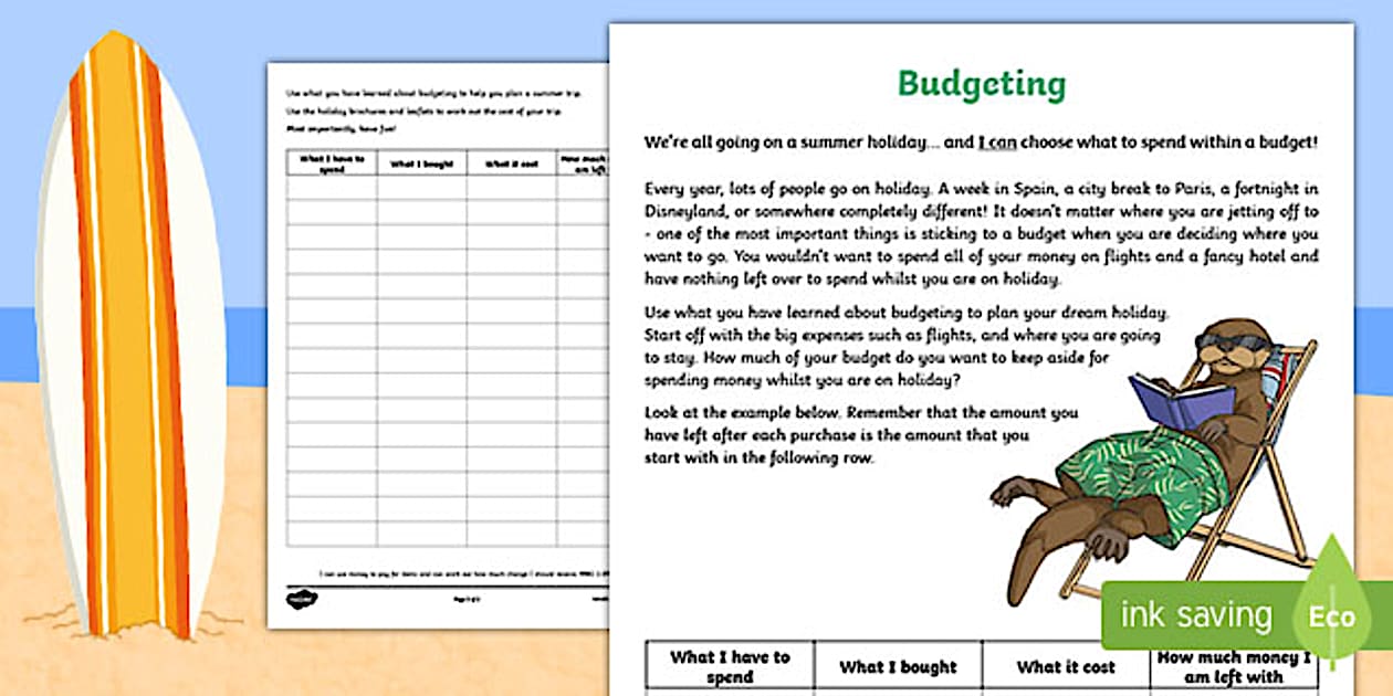 Editable Budgeting for a Summer Holiday Money Activity
