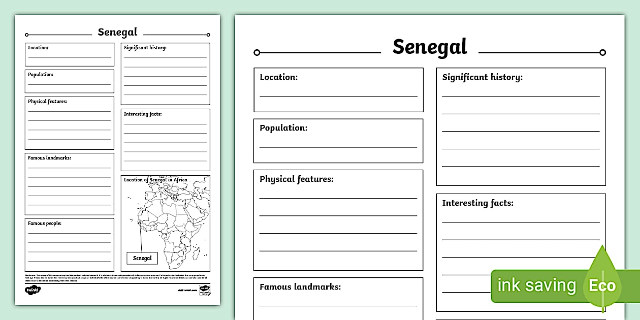Senegal Fact File Template, Senegal Writing Frame - Twinkl