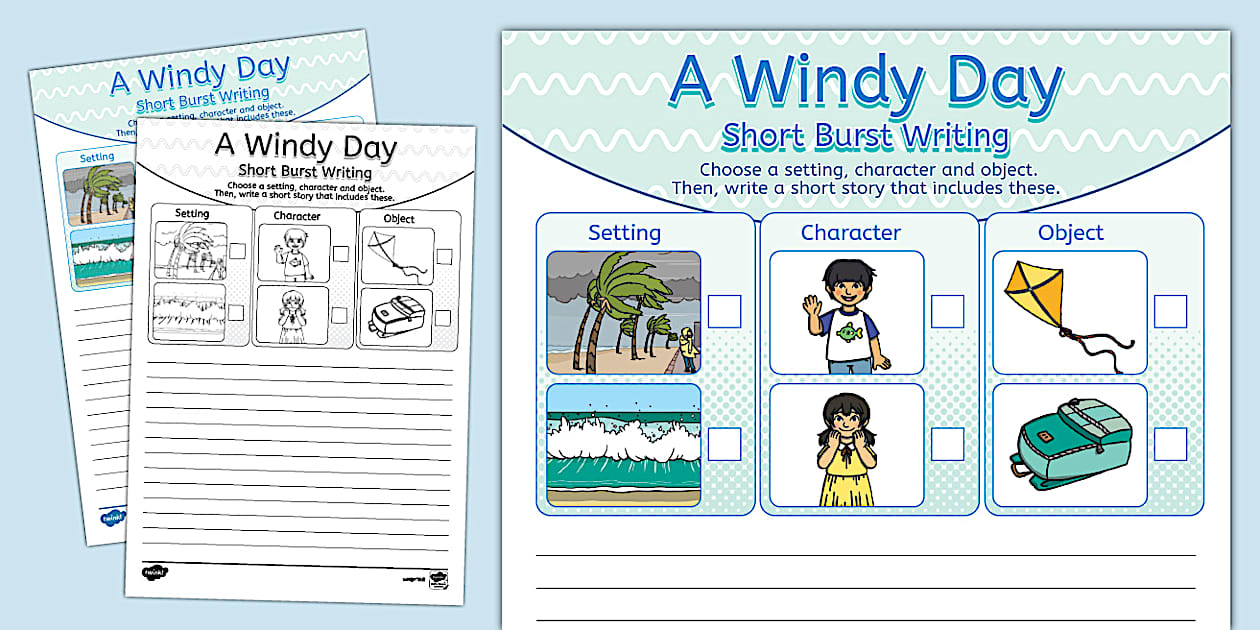 A Windy Day Short Burst Writing Template (Teacher-Made)