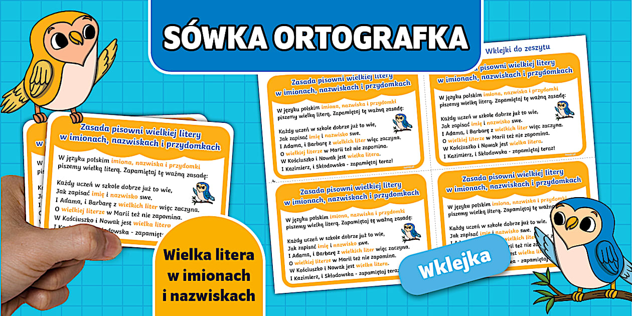 Sówka Ortografka | Wielka litera w imionach i nazwiskach | Wklejki