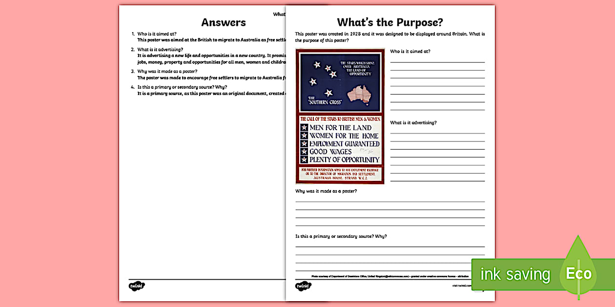 QLD What's the Purpose? Worksheet (teacher made) - Twinkl