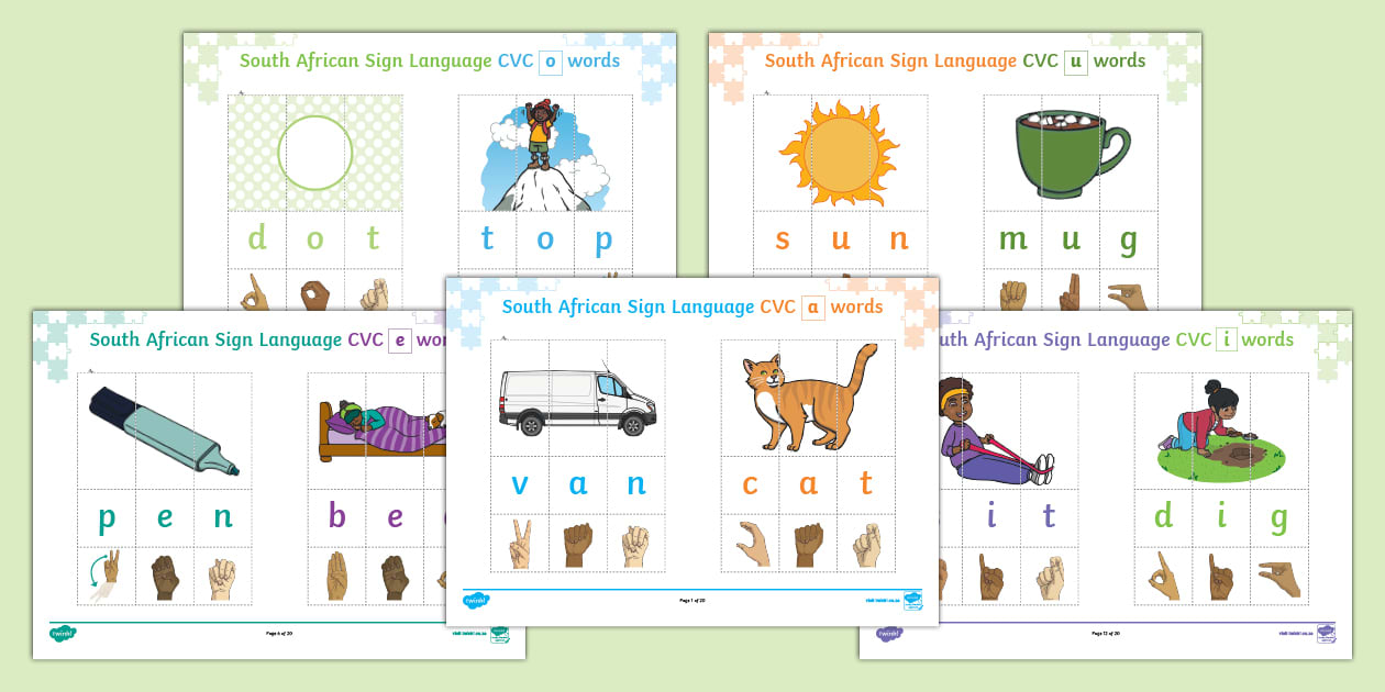 SASL CVC Jigsaw Puzzles: Build words, Learn Signs - Twinkl