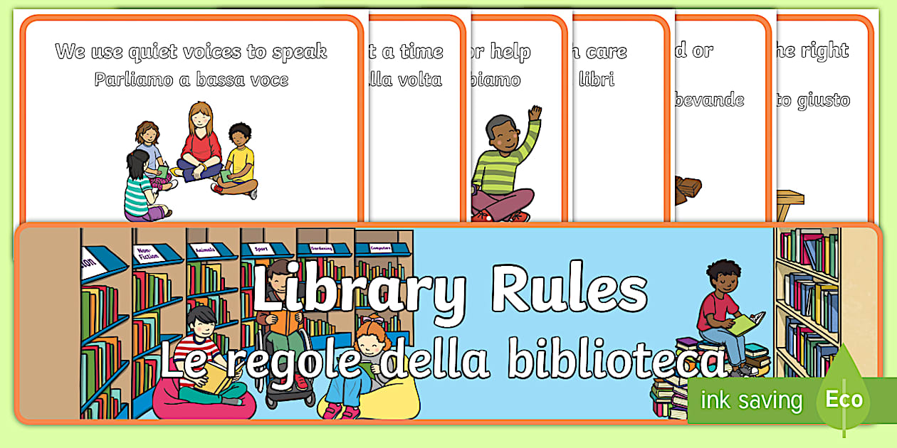 Editable Library Rules Display Poster Resource Pack English/Italian