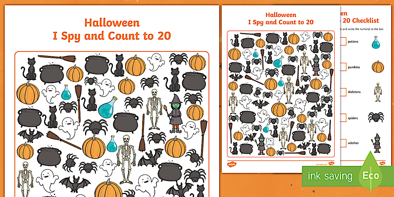 Halloween EYFS- I Spy and Count Activity to 20 - Twinkl