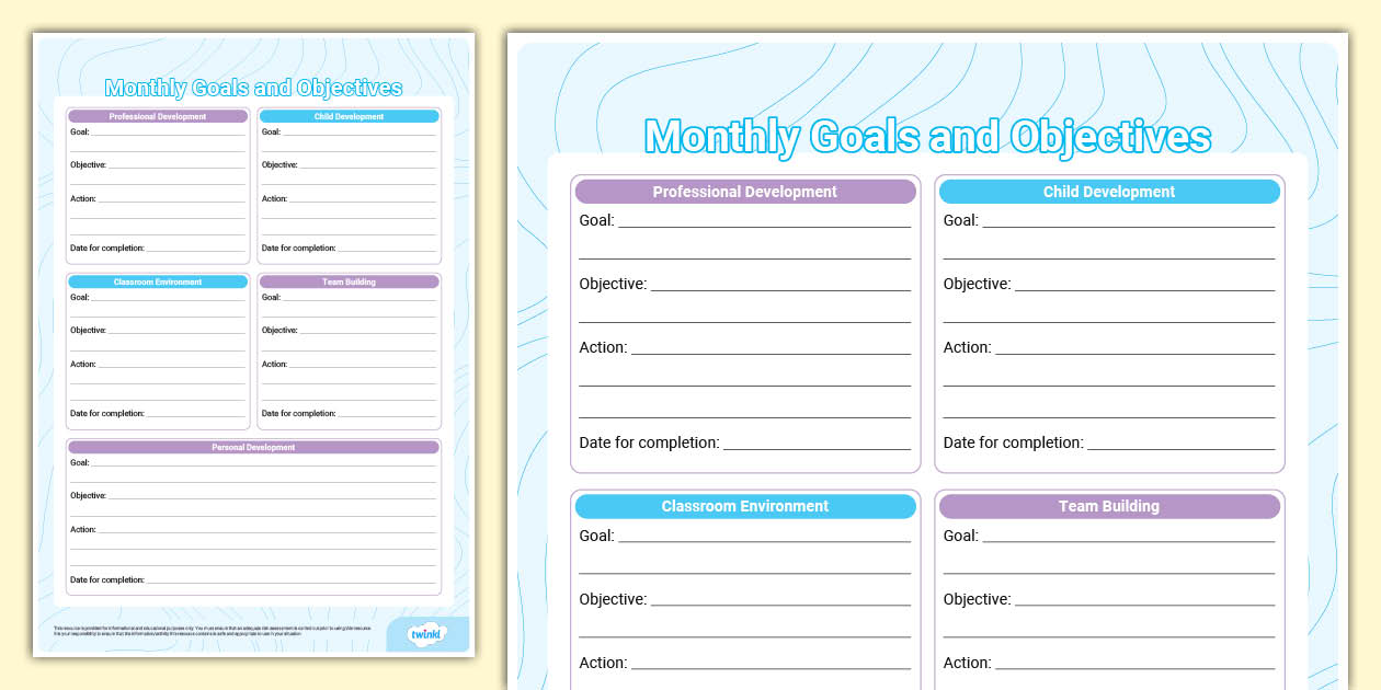 Monthly Goals and Objectives (teacher made) - Twinkl