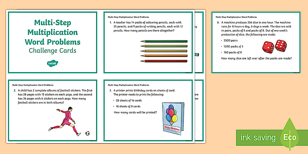 KS2 Multi Step Multiplication Word Problems Maths Challenge Cards