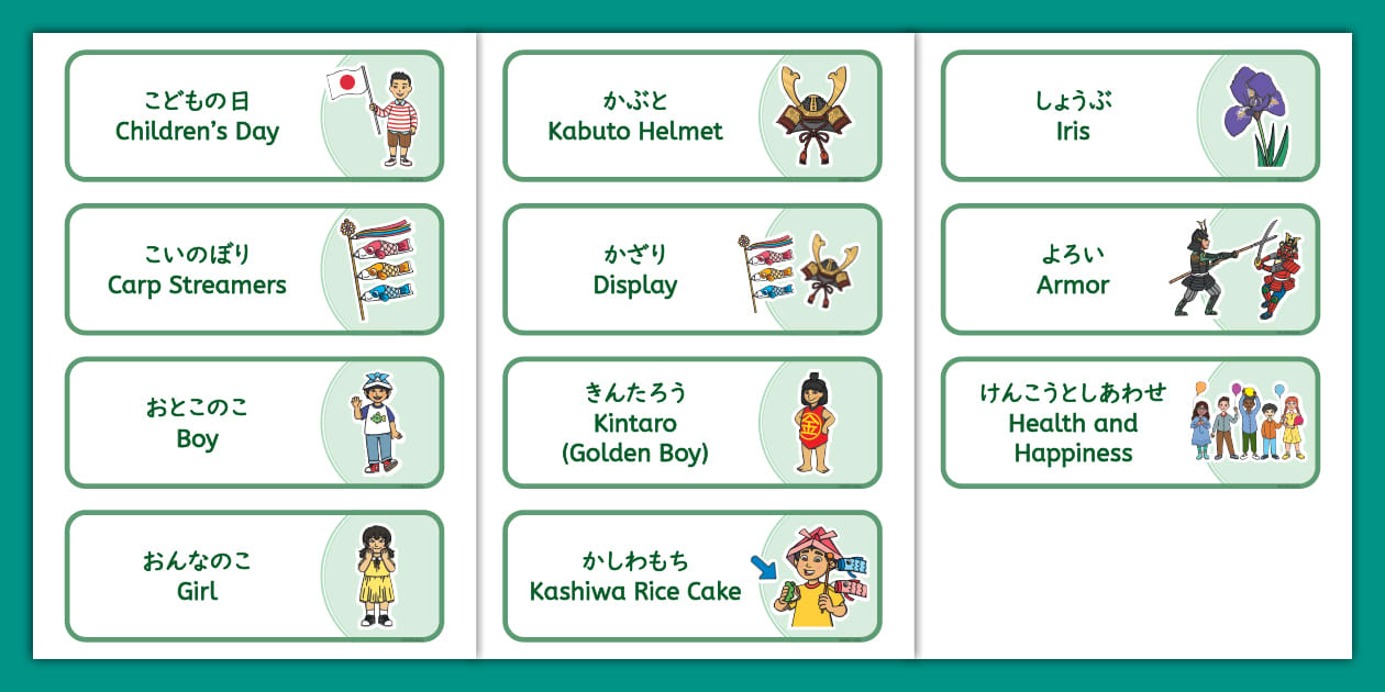 Children's Day Kodomo no Hi Word Cards Japanese and English こどもの日 単語 ...
