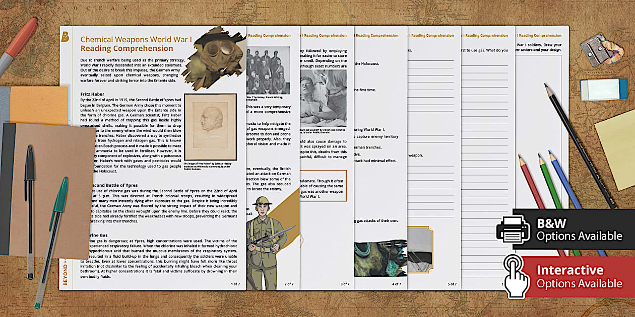 Chemical Weapons World War I Reading Comprehension - Twinkl